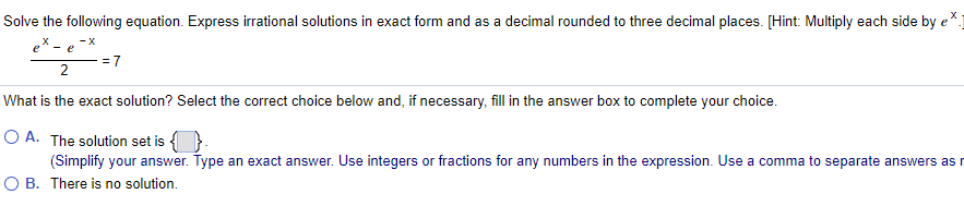 Solved Solve the following equation. Express irrational | Chegg.com
