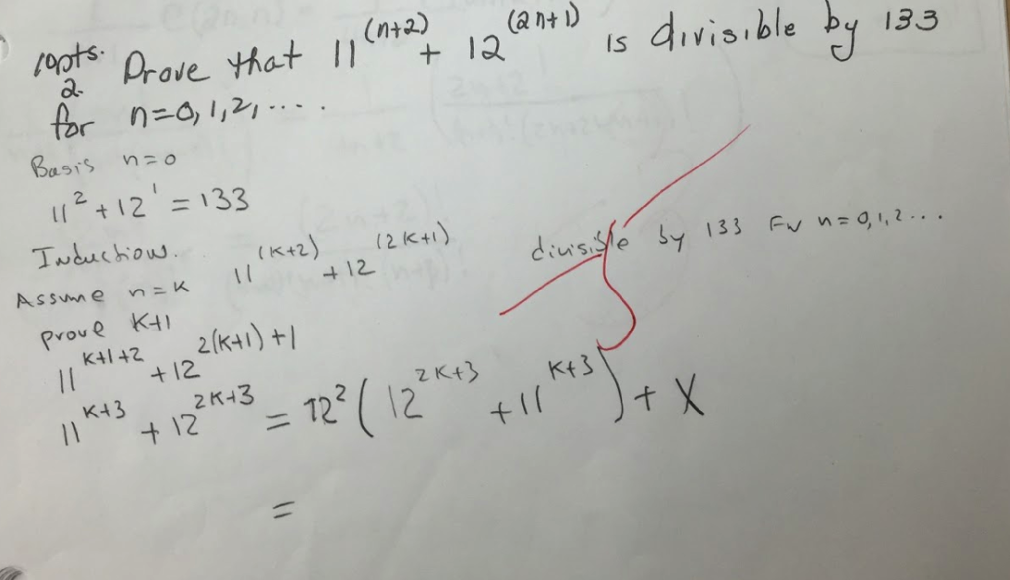 Solved Prove That 11 n 2 12 2n 1 Is Divisible By Chegg