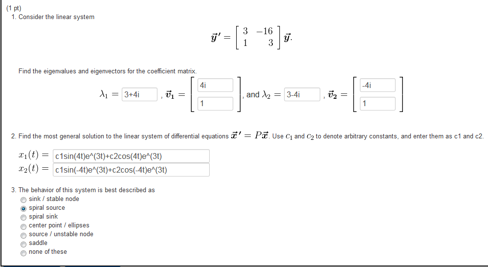 Solved Find the most general solution to the linear system | Chegg.com