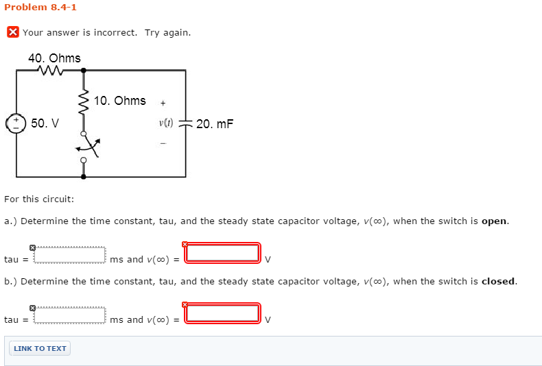Solved For this circuit: Determine the time constant, tau, | Chegg.com