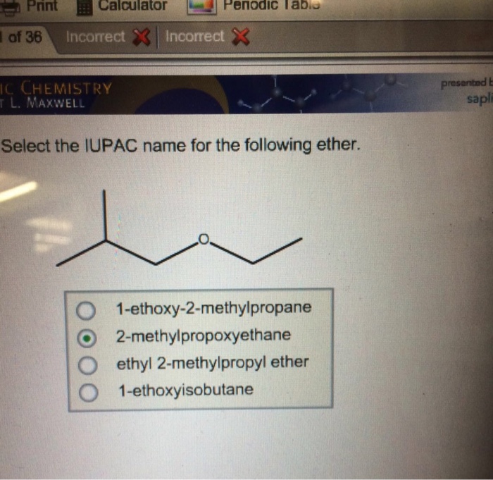 Solved Select the IUPAC name for the following ether. | Chegg.com
