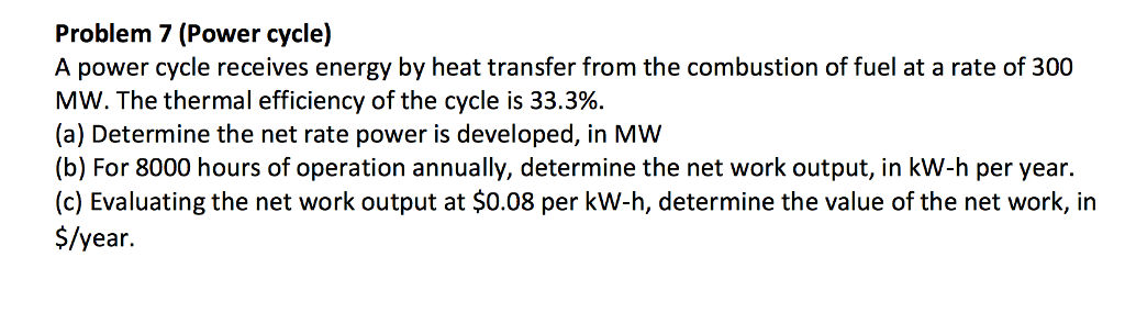 Solved Problem 7 (Power cycle) A power cycle receives energy | Chegg.com