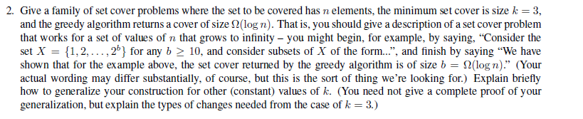 Give a family of set cover problems where the set to | Chegg.com