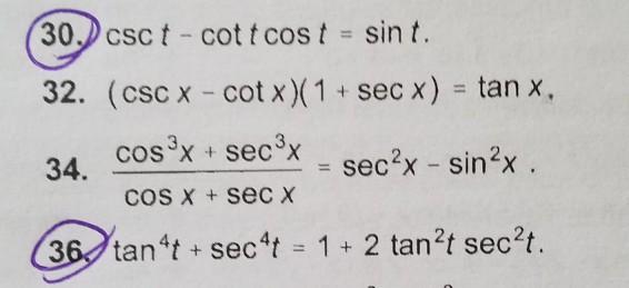 Solved 30. csc t cott cost sin t. 32. (csc x cot x1 sec x) | Chegg.com