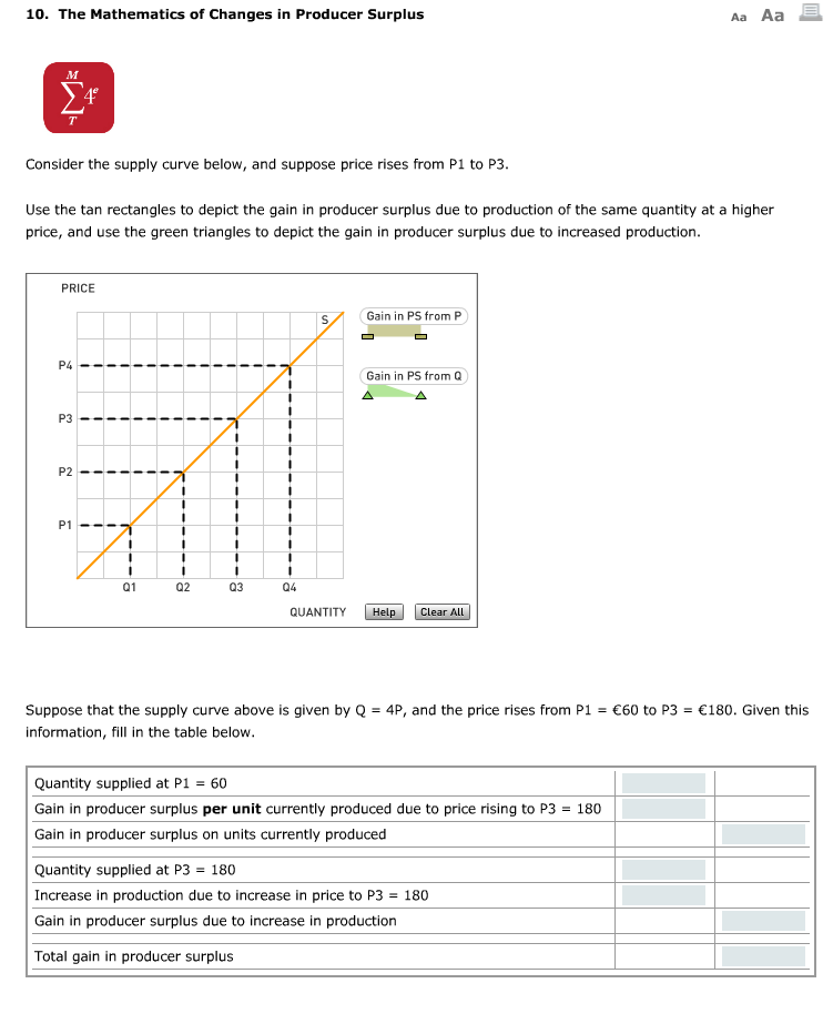 Solved 10. The Mathematics of Changes in Producer Surplus Aa | Chegg.com