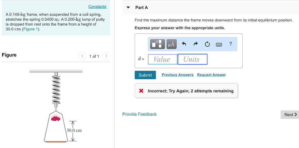 Solved Constants PartA A 0.149-kg frame, when suspended from | Chegg.com