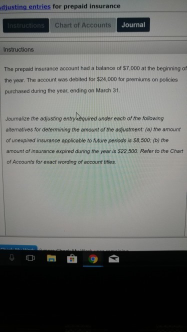 Solved djusting entries for prepaid insurance tions Chart of | Chegg.com