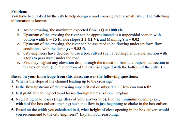Solved Problem: You have been asked by the city to help | Chegg.com