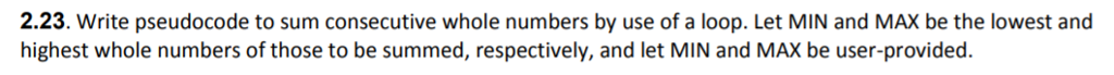 Solved 2.23. Write pseudocode to sum consecutive whole | Chegg.com