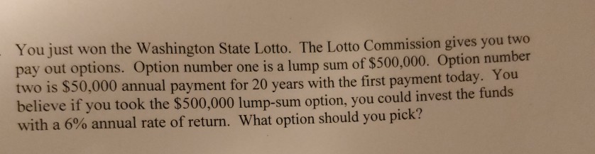 Solved You just won the Washington State Lotto. The Lotto | Chegg.com