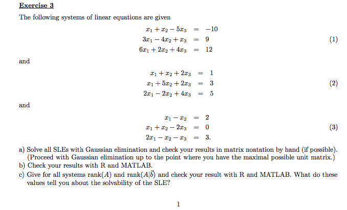 Solved Exercise 3 The following systems of linear equations | Chegg.com