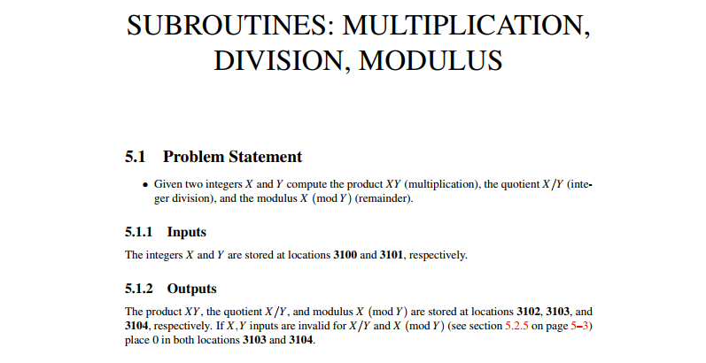 Solved SUBROUTINES: MULTIPLICATION DIVISION, MODULUS 5.1 | Chegg.com
