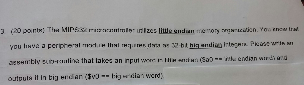 Solved 3. (20 points) The MIPs32 microcontroller utilizes | Chegg.com