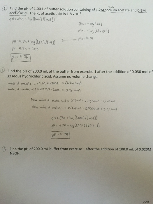 Solved Find the pH of 200.0 mL buffer from exercise 1 after | Chegg.com