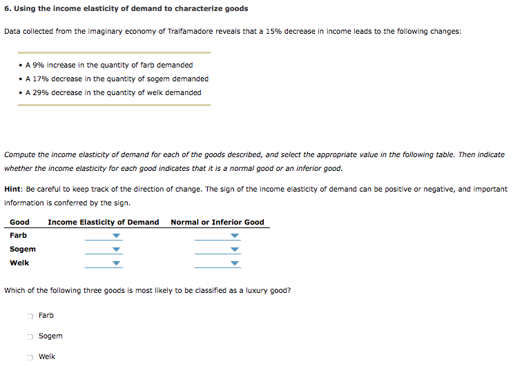 Solved 6. Using the income elasticity of demand to | Chegg.com
