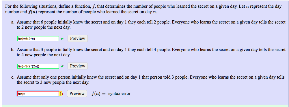 Solved For the following situations, define a function, f, | Chegg.com