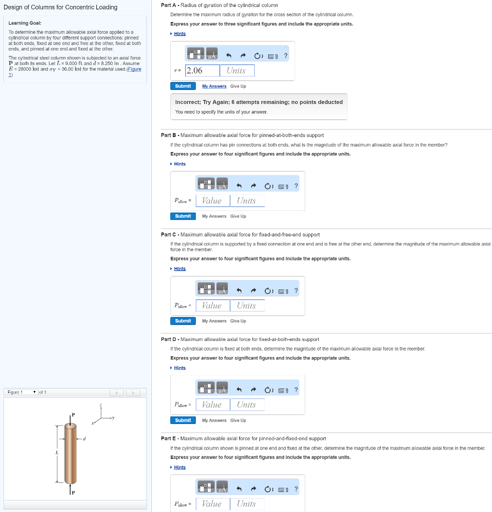 Solved To determine the maximum allowable axial force | Chegg.com