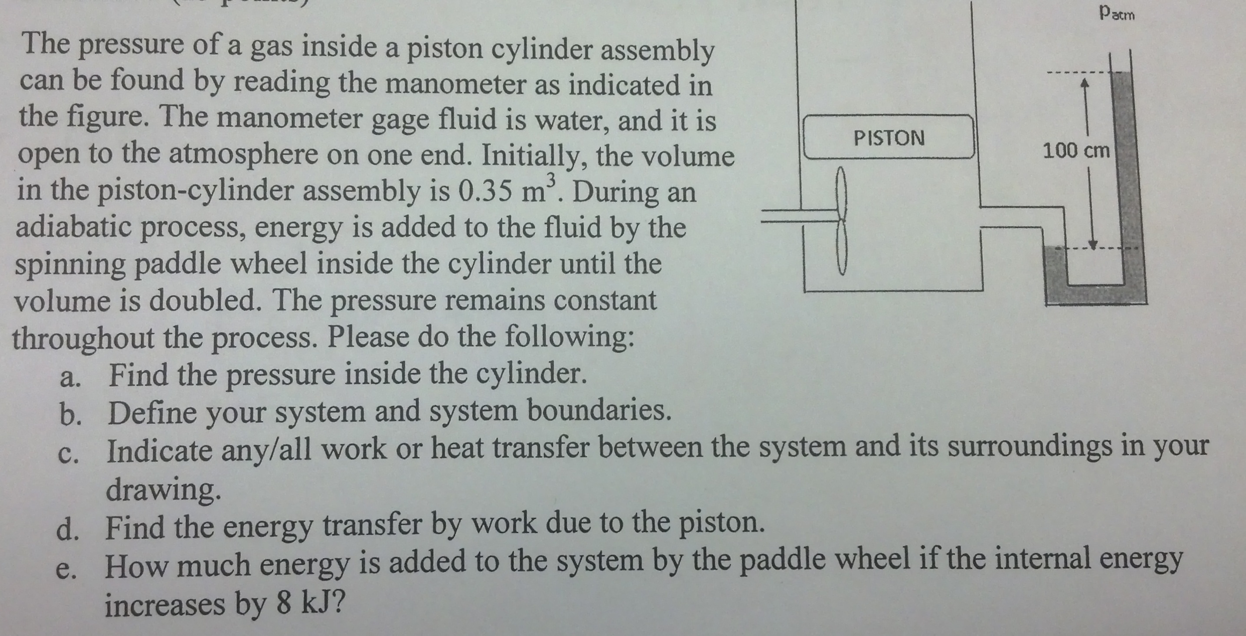 Solved The pressure of a gas inside a piston cylinder | Chegg.com