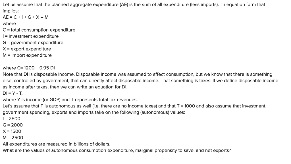 Solved Let us assume that the planned aggregate expenditure | Chegg.com