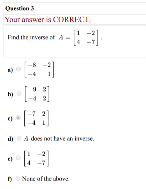 Solved Question 3 Your answer is CORRECT. Find the inverse | Chegg.com