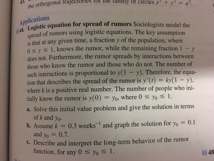 Solved Logistic equation f or spread of rumors Sociologists | Chegg.com