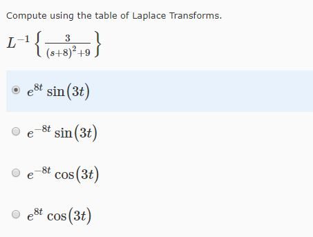 Solved Compute using the table of Laplace Transforms. (s+8) | Chegg.com