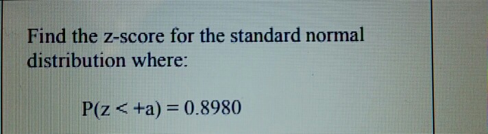 Solved Find the z-score for the standard normal distribution | Chegg.com