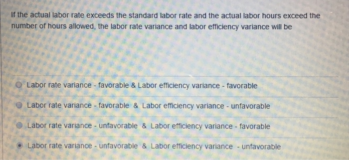 Solved If the actual labor rate exceeds the standard labor | Chegg.com