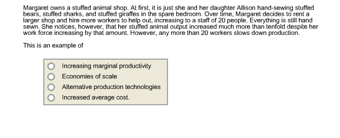 Solved Margaret owns a stuffed animal shop. At first, it is | Chegg.com