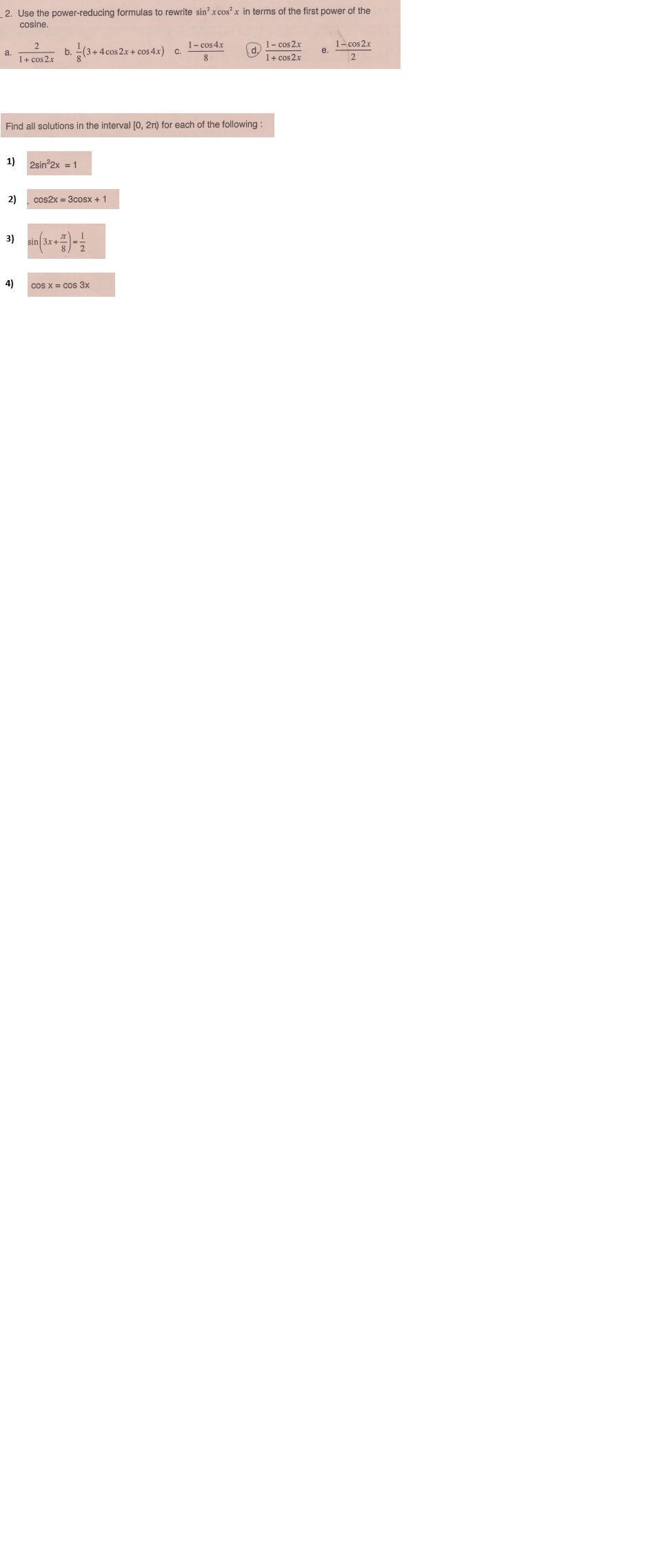 Solved 2. Use the power-reducing formulas to rewrite sin^2 x | Chegg.com