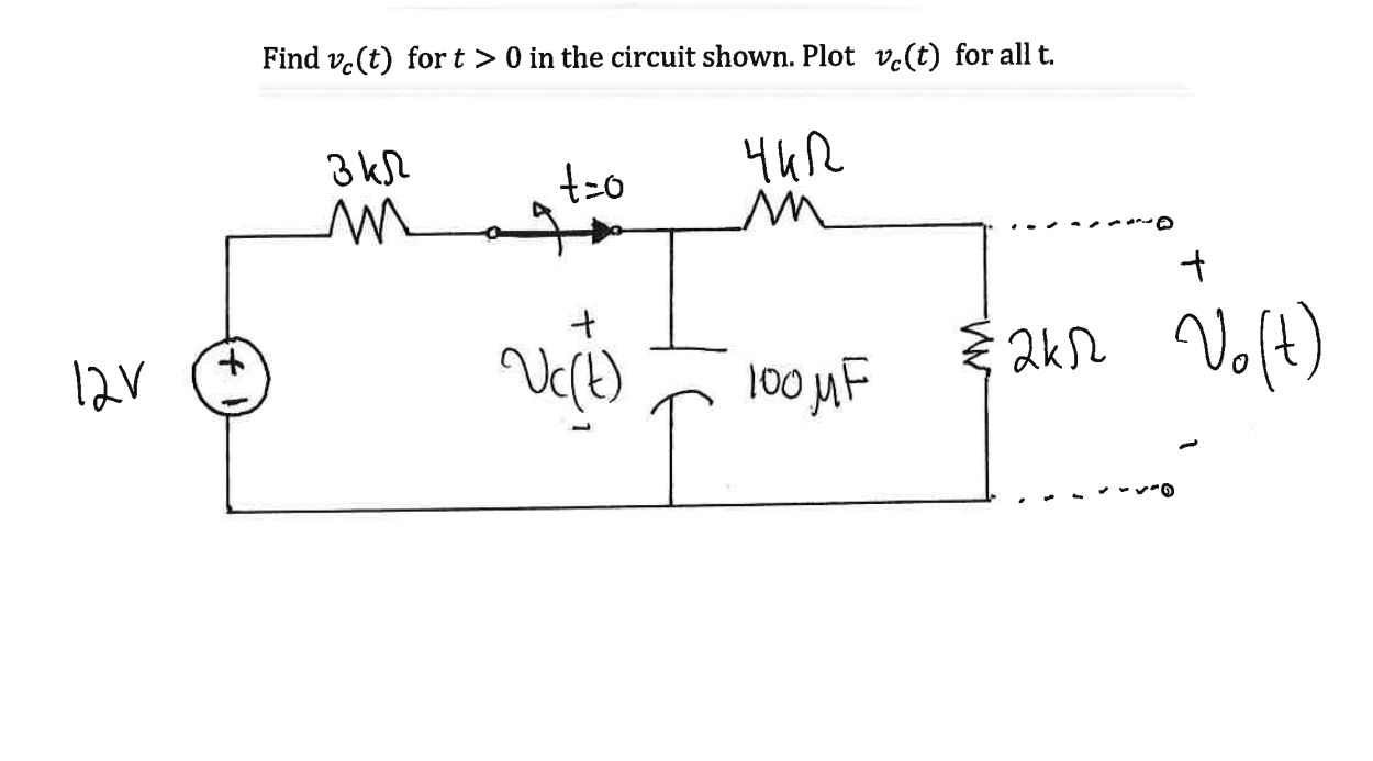 Solved Find vc(t) for t 0 in the circuit shown. Plot vcCt) | Chegg.com
