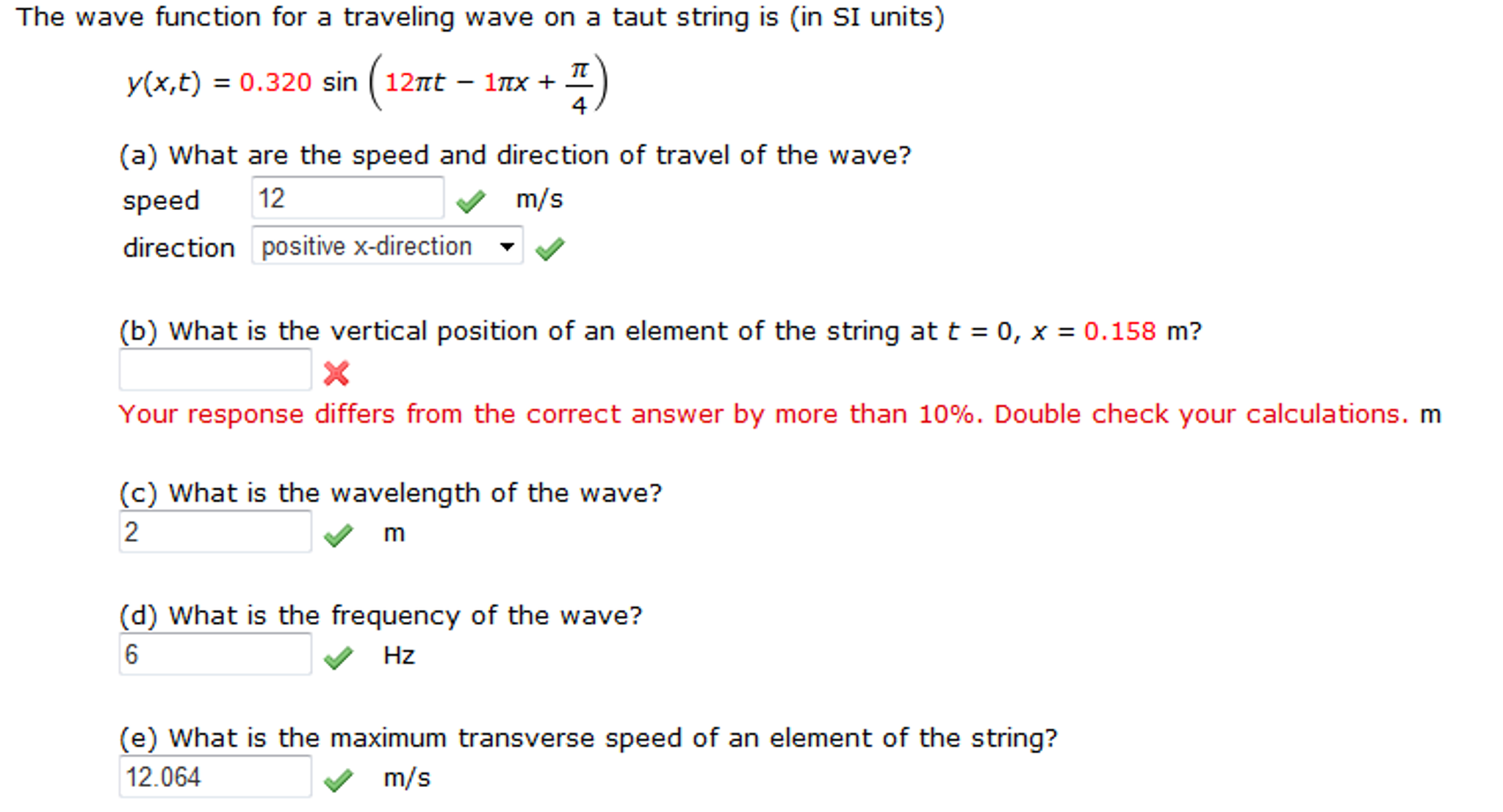 Solved The wave function for a traveling wave on a taut | Chegg.com