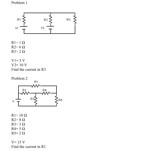 Solved R1 = 1 Ohm R2 = 6 Ohm R3 = 2 Ohm V1 = 5 V V2 = | Chegg.com
