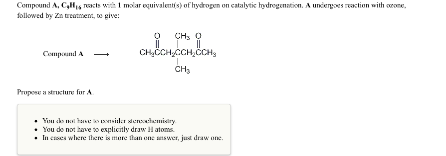 Solved Compound A, C_9H_16 reacts with 1 molar equivalent(s) | Chegg.com