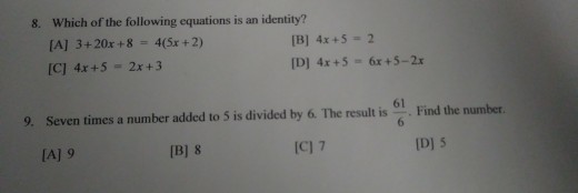 Solved Which of the following equations is an identity? A] | Chegg.com