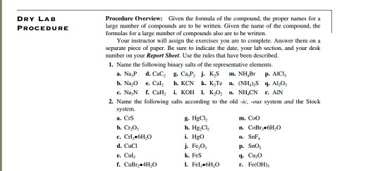 Solved DRY LAB PROCEDURE Procedure Overview: Given the | Chegg.com