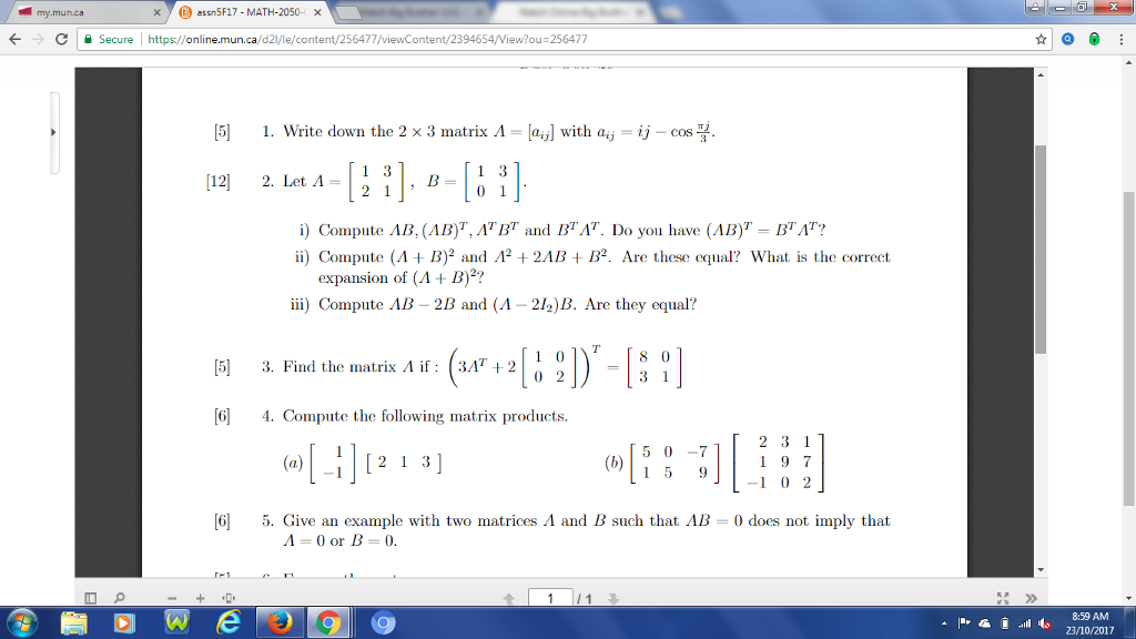 Solved my.mun.ca y e assn5f17-MATH-2050- CSecure | Chegg.com Solved my.mun.ca y e assn5f17-MATH-2050- CSecure | Chegg.com