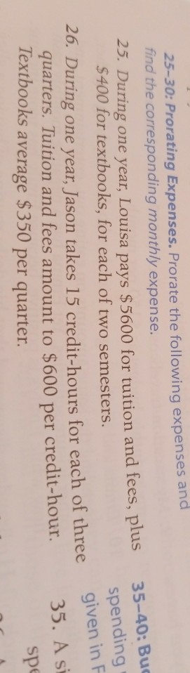 Solved 25-30: Prorating Expenses. Prorate the following | Chegg.com