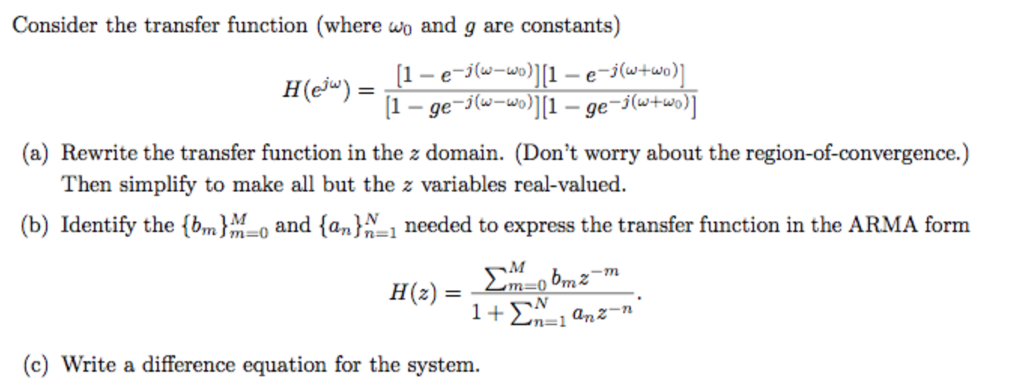 Solved Consider the transfer function (where omega_0 and g | Chegg.com