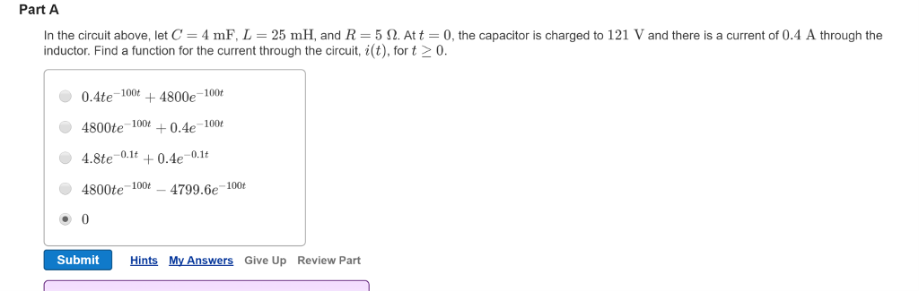Solved In the circuit above, let C = 4 mF, L = 25 mH, and R | Chegg.com
