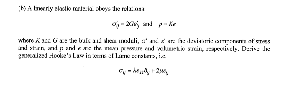 Solved (b) A linearly elastic material obeys the relations: | Chegg.com