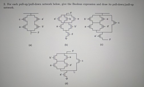 Solved For each pull-up/pull-down network below. Give the | Chegg.com