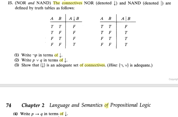 Solved 15. (NOR and NAND) The connectives NOR (denoted I) | Chegg.com