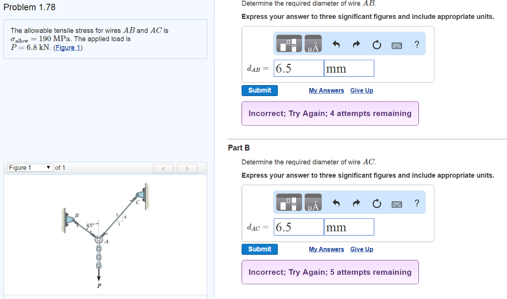 Solved The allowable tensile stress for wires AB and AC is | Chegg.com