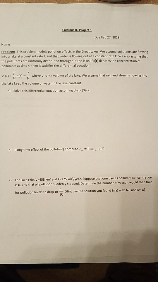 Solved Calculus II- Proj Due Feb 27, 2018 Name Problem: This | Chegg.com