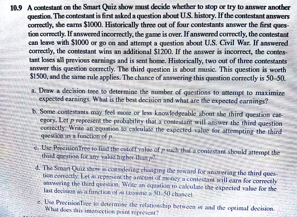 A contestant on the Smart Quiz show must decide | Chegg.com