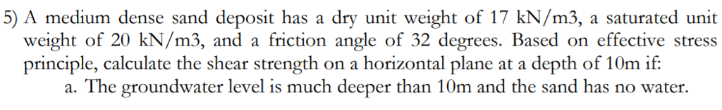 Solved 5) A medium dense sand deposit has a dry unit weight | Chegg.com