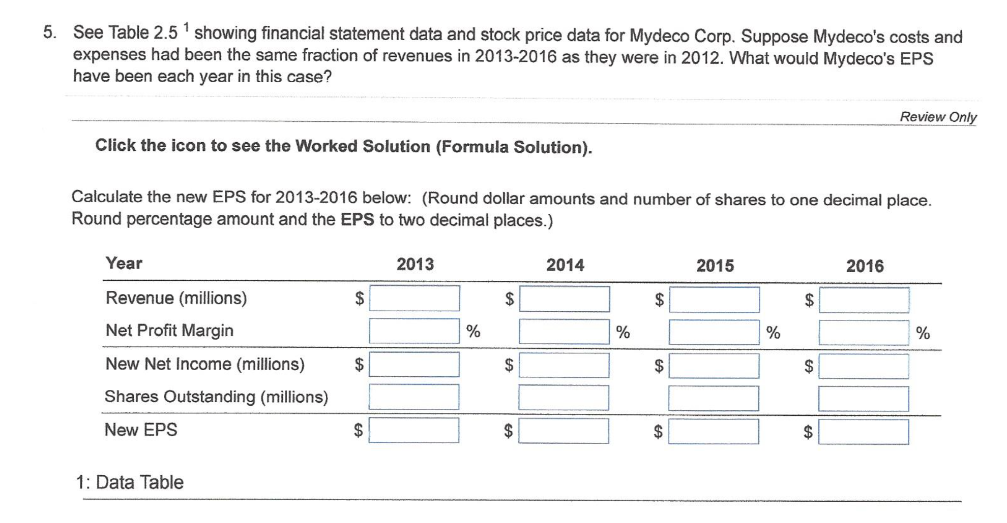 Solved 5. See Table 2.5 showing financial statement data and | Chegg.com