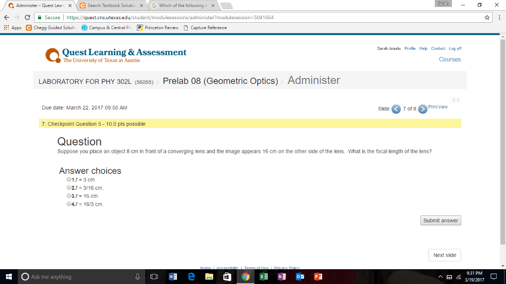 Solved Administer Quest Learn x C Search Textbook Soluti x G | Chegg.com