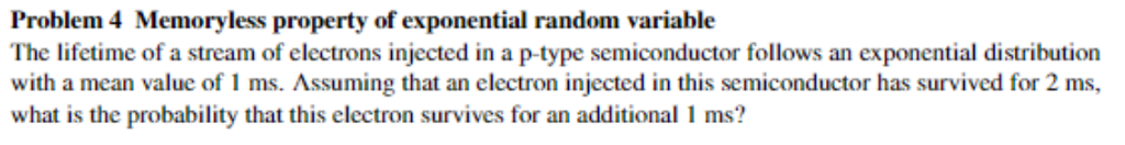 Solved Problem 4 Memoryless property of exponential random | Chegg.com